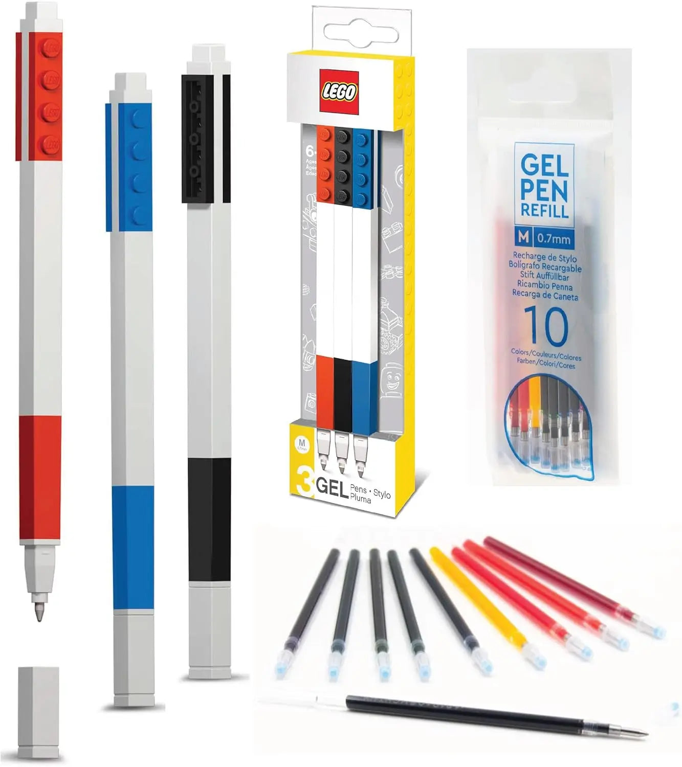 LEGO® 3 Pack Gel Pen Set with 10 Ink Refills | Santoki